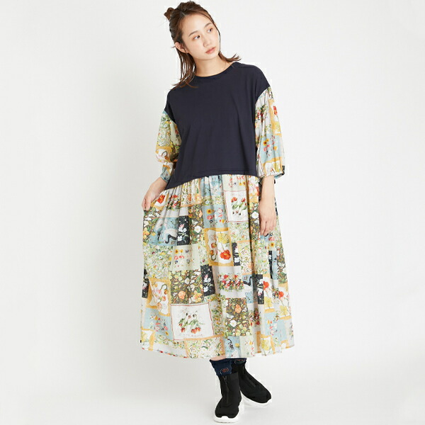 【楽天市場】アーティストコラボ 80ボイルコットンシフォン「flower patchwork」pt×天竺ワンピ／スーパーハッカフィーユ（super hakka feuille）：丸井（マルイ ...