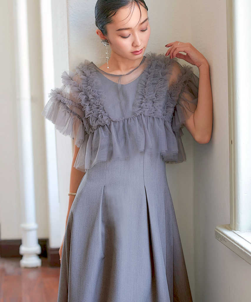 【楽天市場】【S～LL】フリルチュールシアートップス＆タックフレアドレスセット／ルイルエブティック（RUIRUE BOUTIQUE）：丸井 ...