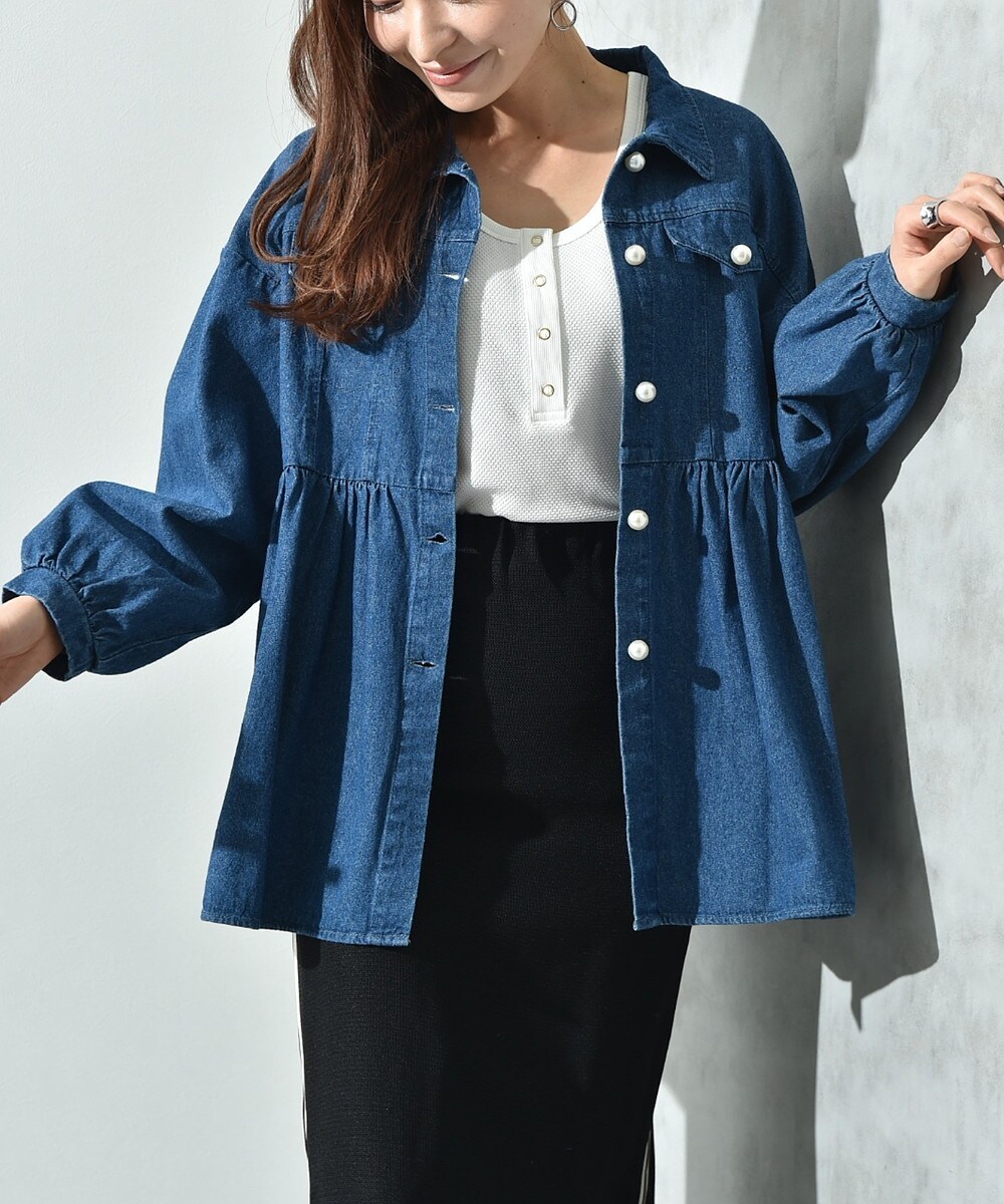 【楽天市場】パールボタンペプラムデザインデニムジャケット／インタープラネット（INTERPLANET）：丸井（マルイ）楽天市場店