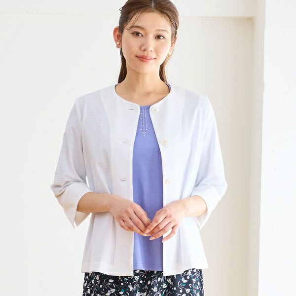 【楽天市場】【洗える・S～LLサイズ】千鳥ジャカードニット ノーカラージャケット／ロブジェ（LOBJIE）：丸井（マルイ）楽天市場店