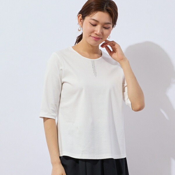 【楽天市場】【洗える・日本製・S～LLサイズ】襟ぐり刺繍 綿Tシャツ／ロブジェ（LOBJIE）：丸井（マルイ）楽天市場店