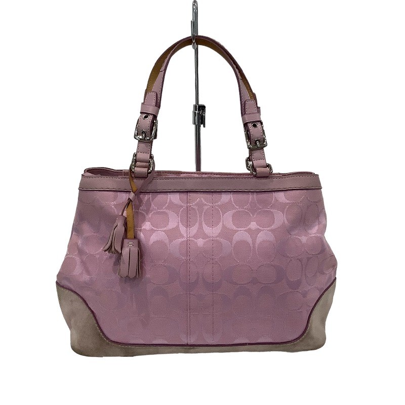 【楽天市場】コーチ（COACH）6830 シグネチャー スモール キャリオール ピンク×ホワイト トートバッグ キャンバス×レザー×スエード 【中古】KB-8529：壱六屋 楽天市場店