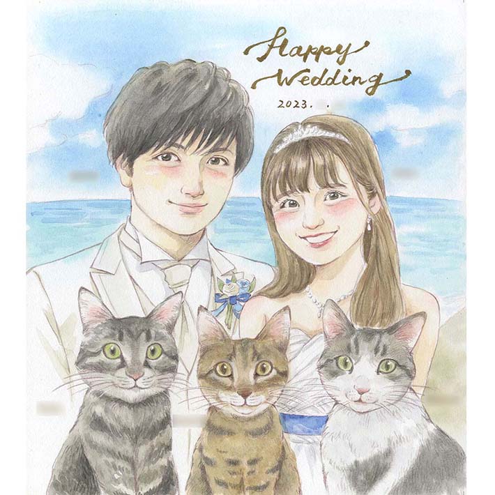 【楽天市場】ウェルカムスペースが華やぐ似顔絵 ペットもOK！ みんなに好評な褒められウェルカムボード 前撮り写真からでも普段のお写真からでもお ...