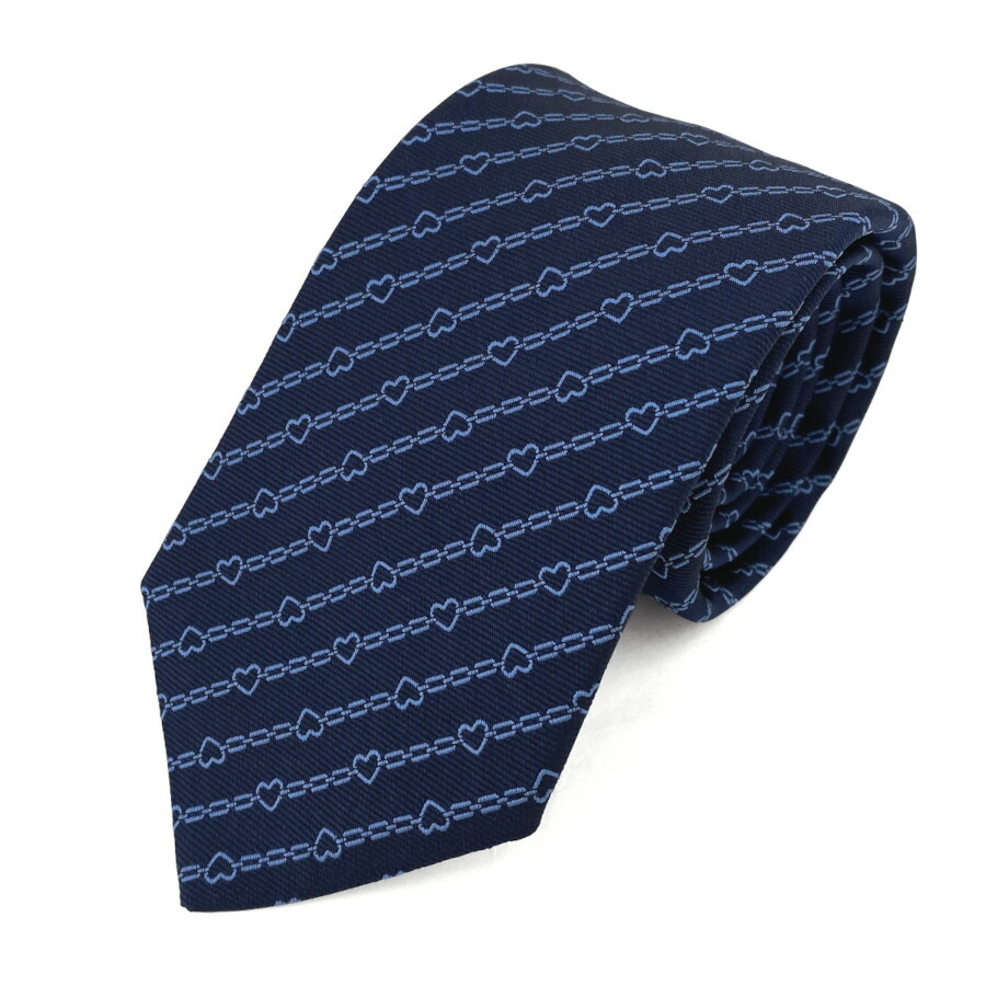 【楽天市場】【新品】エルメス HERMES ネクタイ シルクツイルタイ 7 cm 《クール・アン・シェーヌ》ハート柄 マリン / シエル ...