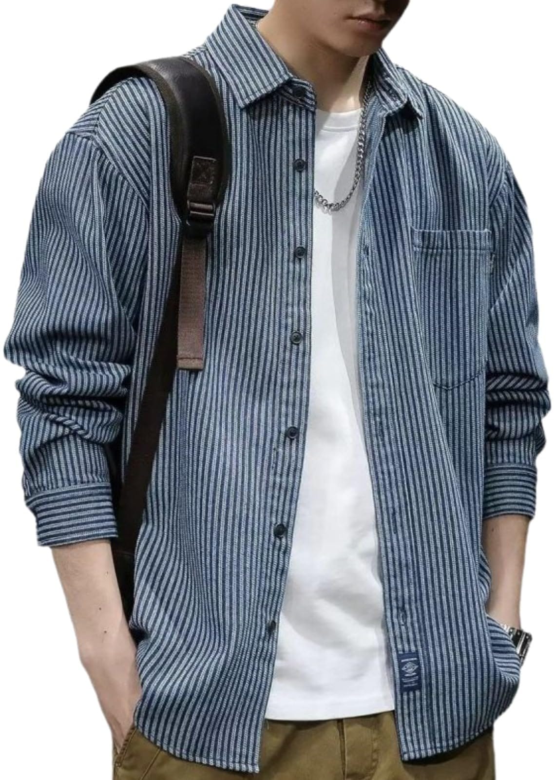 【楽天市場】[aspersio] [アスペルシオ] 襟付き ストライプシャツ 長袖 シャツ ジャケット オシャレ 大人 トップス メンズ ...