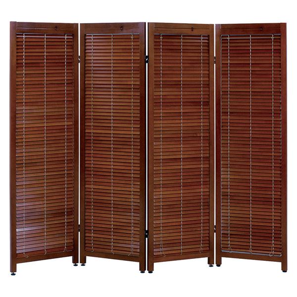 【楽天市場】パーテーション 衝立 4連 約幅45cm ブラウン 木製 アジャスター付き ルーバー スクリーン ルーバー可動式 リビング ...