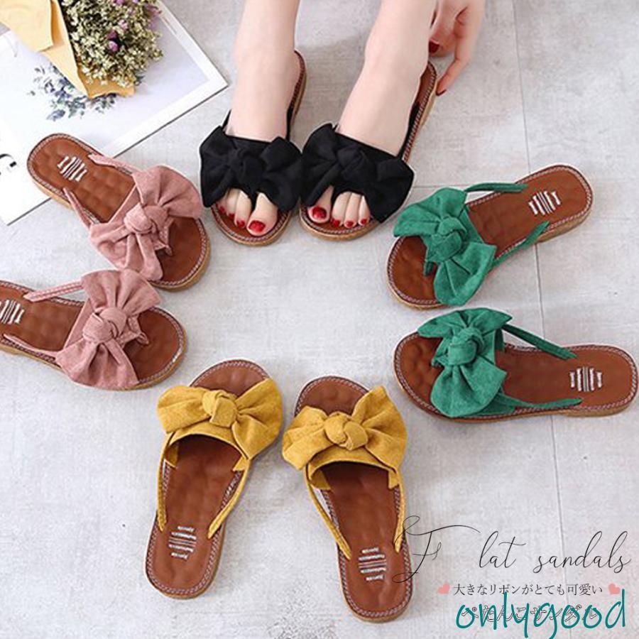 【楽天市場】フラットサンダル レディース ビッグリボン コンフォートサンダル ぺたんこ 可愛い スリッパ 痛くない ビーチサンダル：Aone1