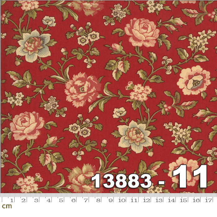 【楽天市場】【Moda モダ】La Rose Rouge-13883-11(2E-02)レッド 赤 花柄 植物柄 アンティーク コットン100 ...
