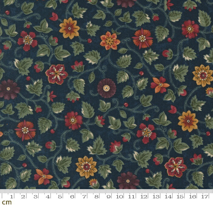 【楽天市場】【Moda モダ】Chickadee Landing-9740-14(2E-06) ネイビー系 花柄 つる草模様 レトロ コットン ...