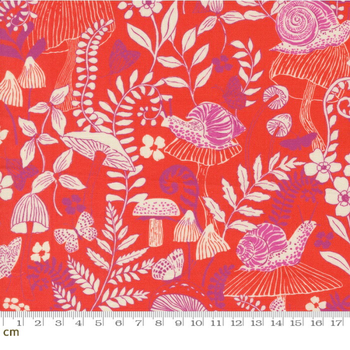 【楽天市場】【Moda モダ】Maeve-11933-28(2B-08) カタツムリ柄 キノコ柄 蝶 植物柄 リーフ柄 花柄 レッドオレンジ ...