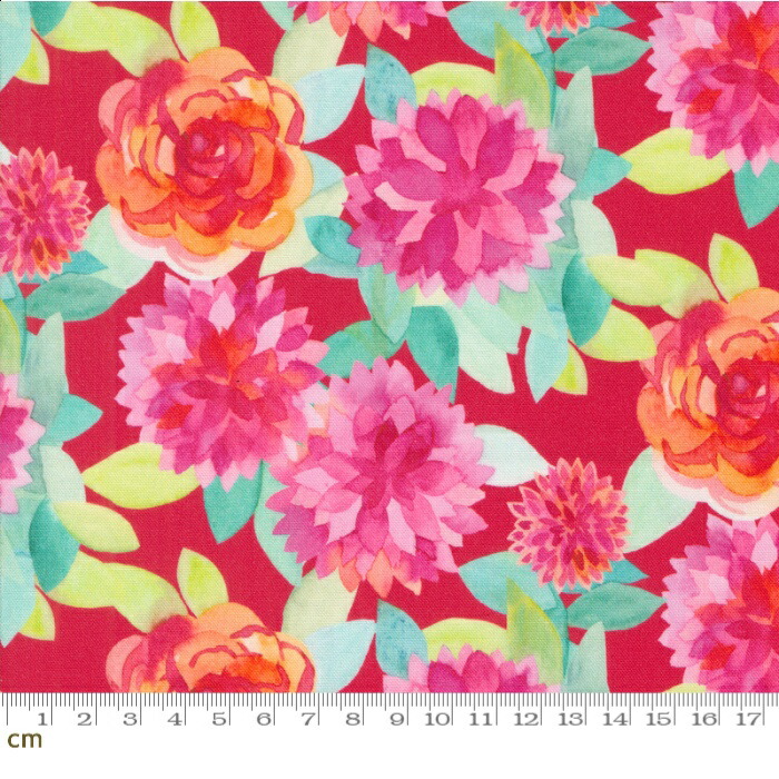 【楽天市場】【Moda モダ】Flower Patches-21823-12(2A-05) 花柄 薔薇 レッド 水彩画 デジタルプリント ...