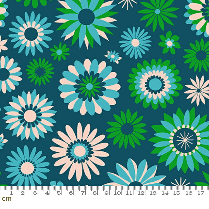 【楽天市場】【Ruby Star】Carousel-RS0097-15(2A-04) 幾何花柄 レトロポップ ブルー コットン100％ 3 ...