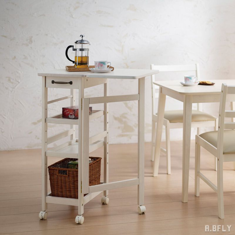 【楽天市場】【6/3～4は全品P10倍】バタフライワゴン キッチンワゴン コンパクトサイズ 幅60 省スペース 白家具 アンティーク調 カントリーテイスト 天然木 ラバーウッド 木製 ウッド ...