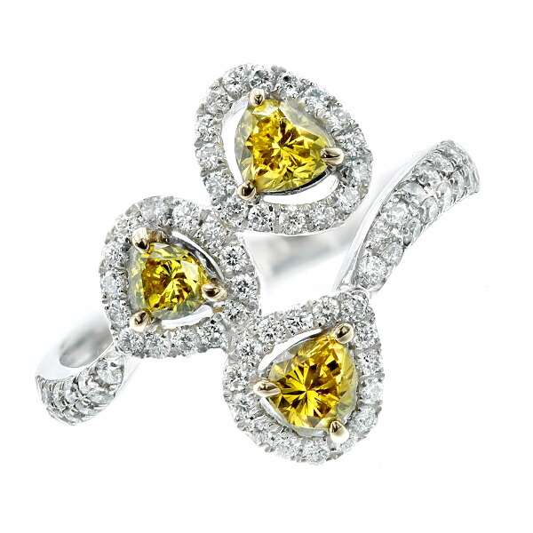 【楽天市場】イエローダイヤモンド リング 0.668ct(Total) FANCY VIVID YELLOW／FANCY DEEP ...