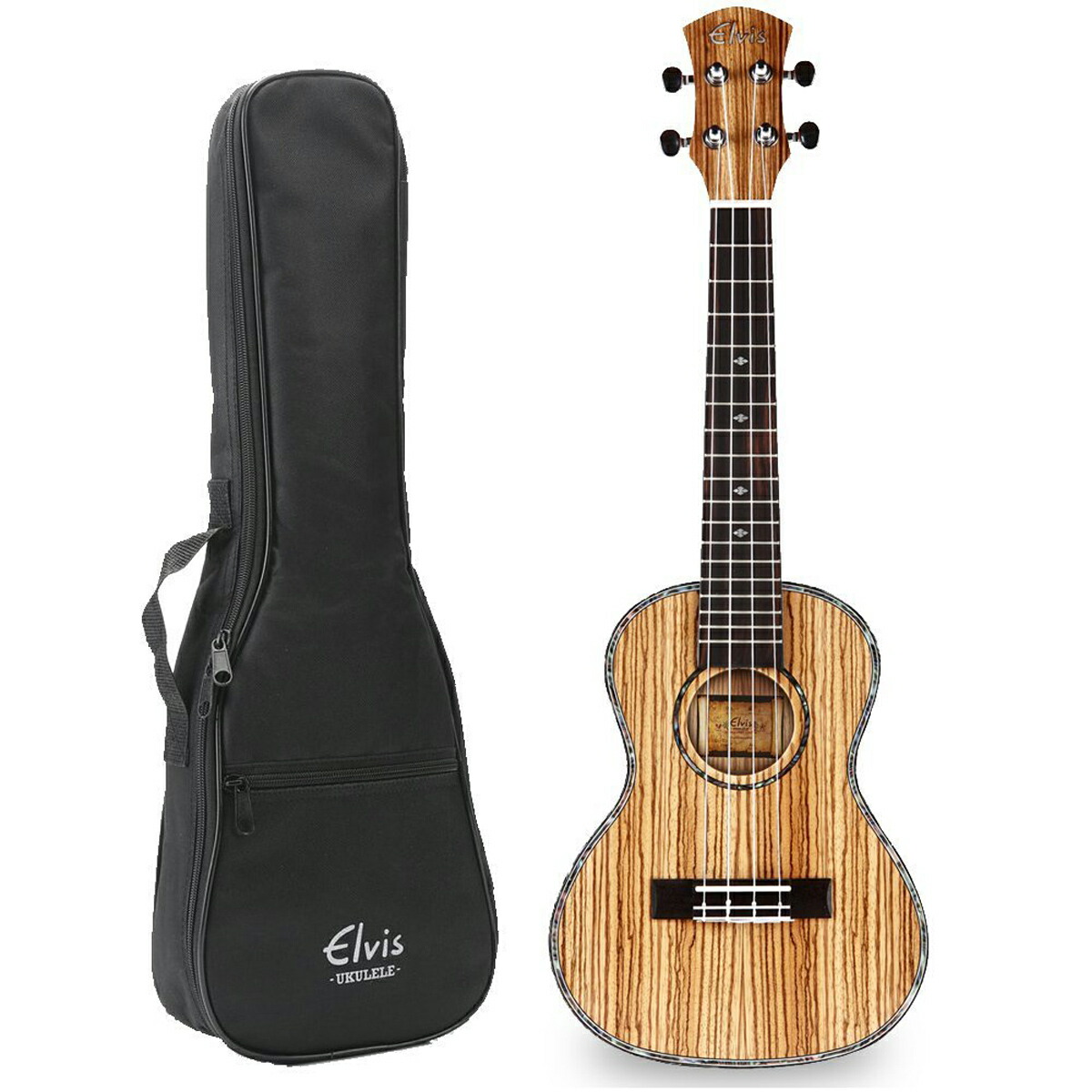 【楽天市場】ELVIS U300C 虎木目23 コンサートウクレレ・A級ゼブラウッド・ケース付き (コンサート)：AERA MUSIC 楽天市場店