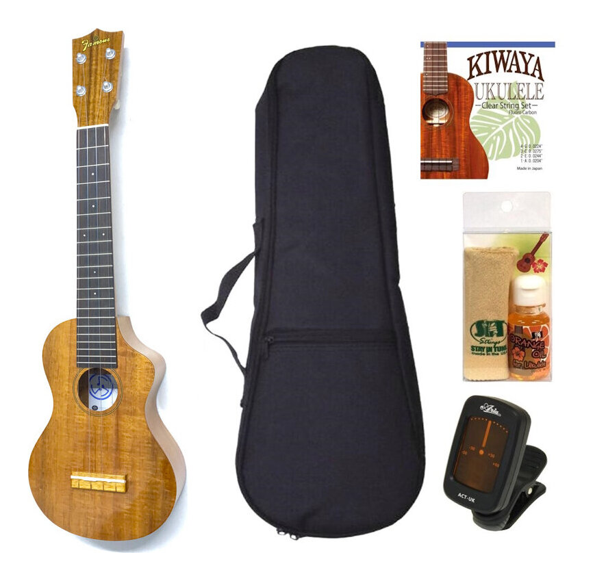 【楽天市場】【送料込】Famous FLS-5GC/定番5点セット ハワイアンコア ボディ ソプラノ ロングネック ウクレレ【ポイント5倍】：愛曲楽器