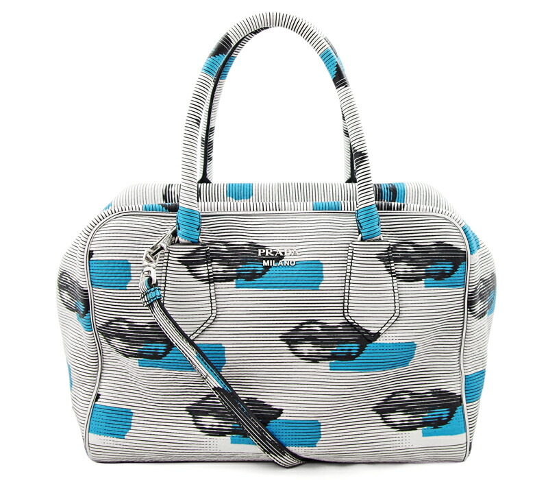 【楽天市場】【PRADA】プラダ Daino St.Lips 1BB010 リップ柄 唇柄 ストライプ ボーダー ホワイト ブルー オレンジ ...