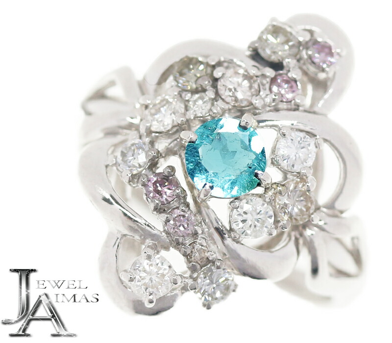 【楽天市場】ブラジル産パライバトルマリン 0.43ct イエローダイヤモンド/ピンクダイヤモンド/ダイヤモンド 計1.08ct オーバル アラベスク パライバトルマリンリング パライバリング ...