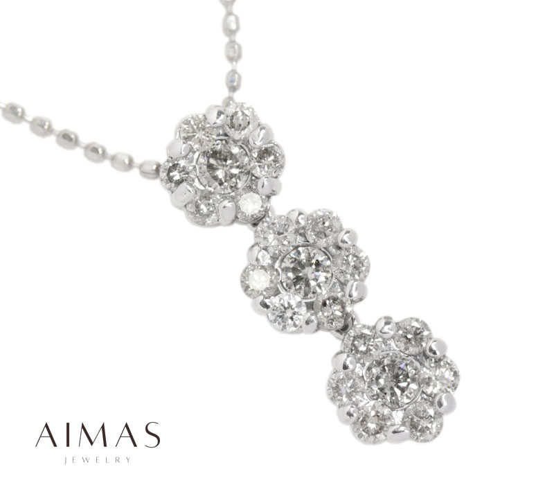 【楽天市場】ダイヤモンド 0.5ct ネックレス K14WG ホワイトゴールド 14金 3連 花 フラワー 4月誕生石 金剛石【中古】【ジュエリー】【送料無料】RGE.A：アイマス