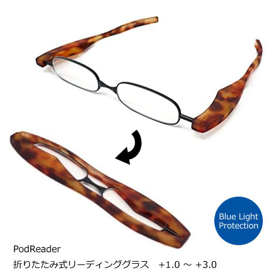 【楽天市場】Podreader[ポッドリーダー] ブルーライトカット【シニアグラス 携帯老眼鏡 折りたたみ老眼鏡】リーディンググラス 軽量 薄型 ケース不要 男女兼用 オフィス 旅行 敬老 母 ...