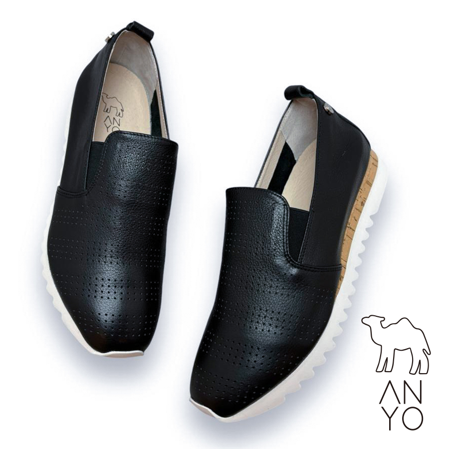 【楽天市場】ANYO[エーエヌワイオー]/1340008 カジュアルシューズ フラット シンプル ブラック 黒 パンチング カップインソール レザー 本革 スリッポン レディース 靴：あかい靴
