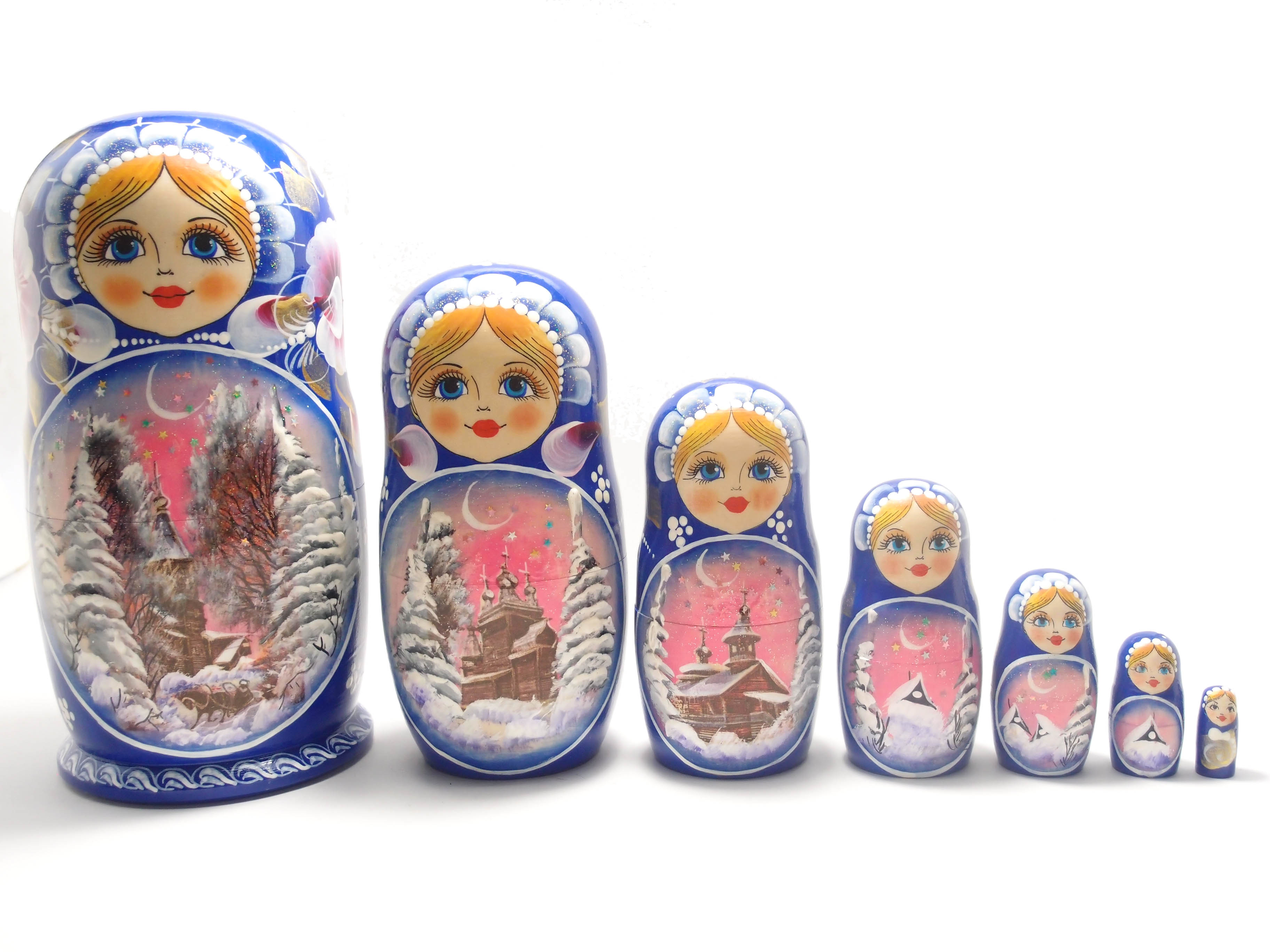 【楽天市場】【送料無料】大きな マトリョーシカ 7個組 21cm 「ロシア ～森の冬景色 ～」[ロシア製]：Akhtuba