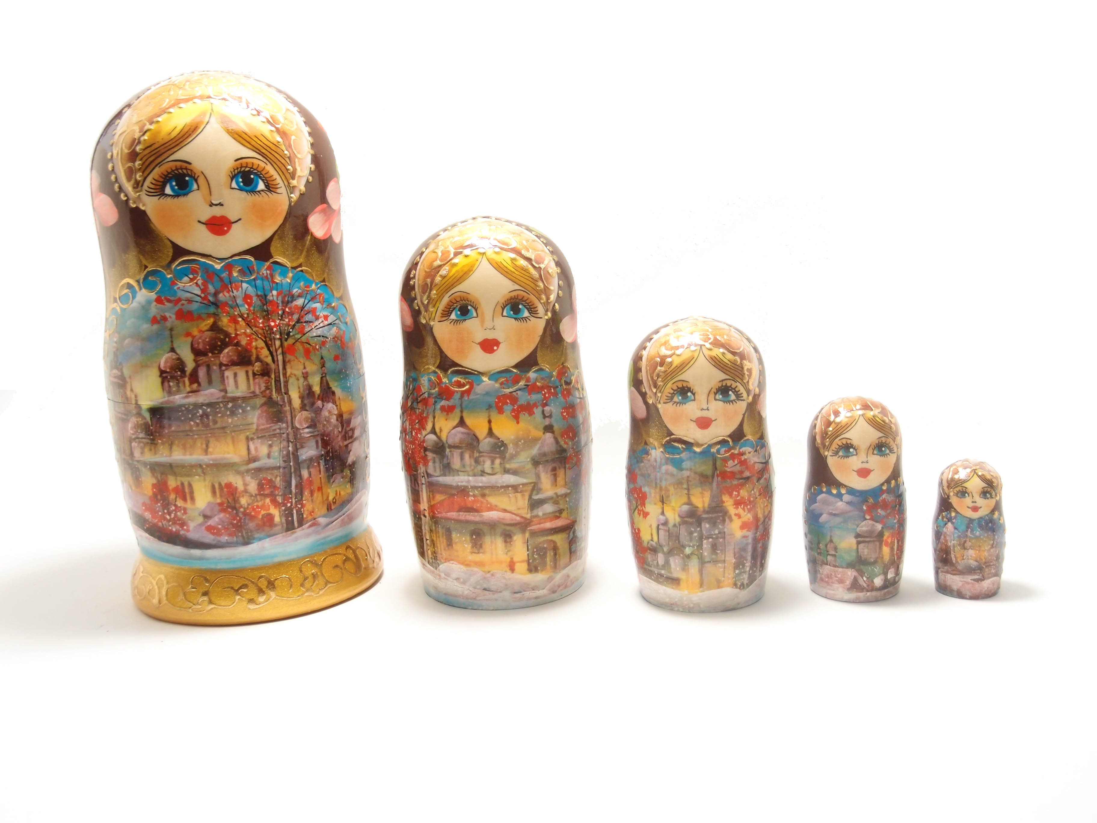 【楽天市場】【送料無料】マトリョーシカ 5個組 18cm 「ロシア ～ 秋の街角 ～」[ロシア製]：Akhtuba