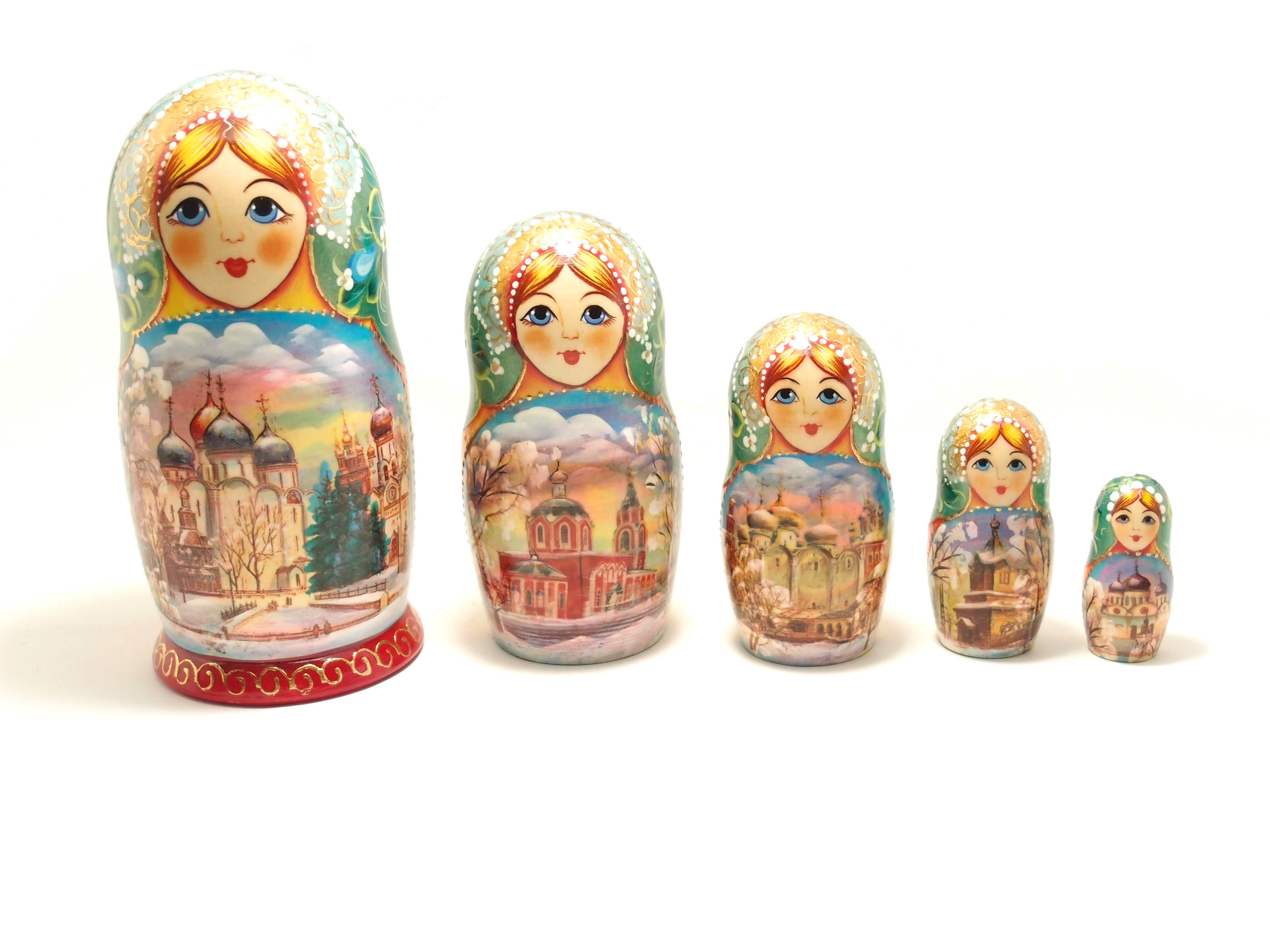 【楽天市場】【送料無料】マトリョーシカ 5個組 18cm 「ロシア ～ 冬の街角 ～」[ロシア製]：Akhtuba