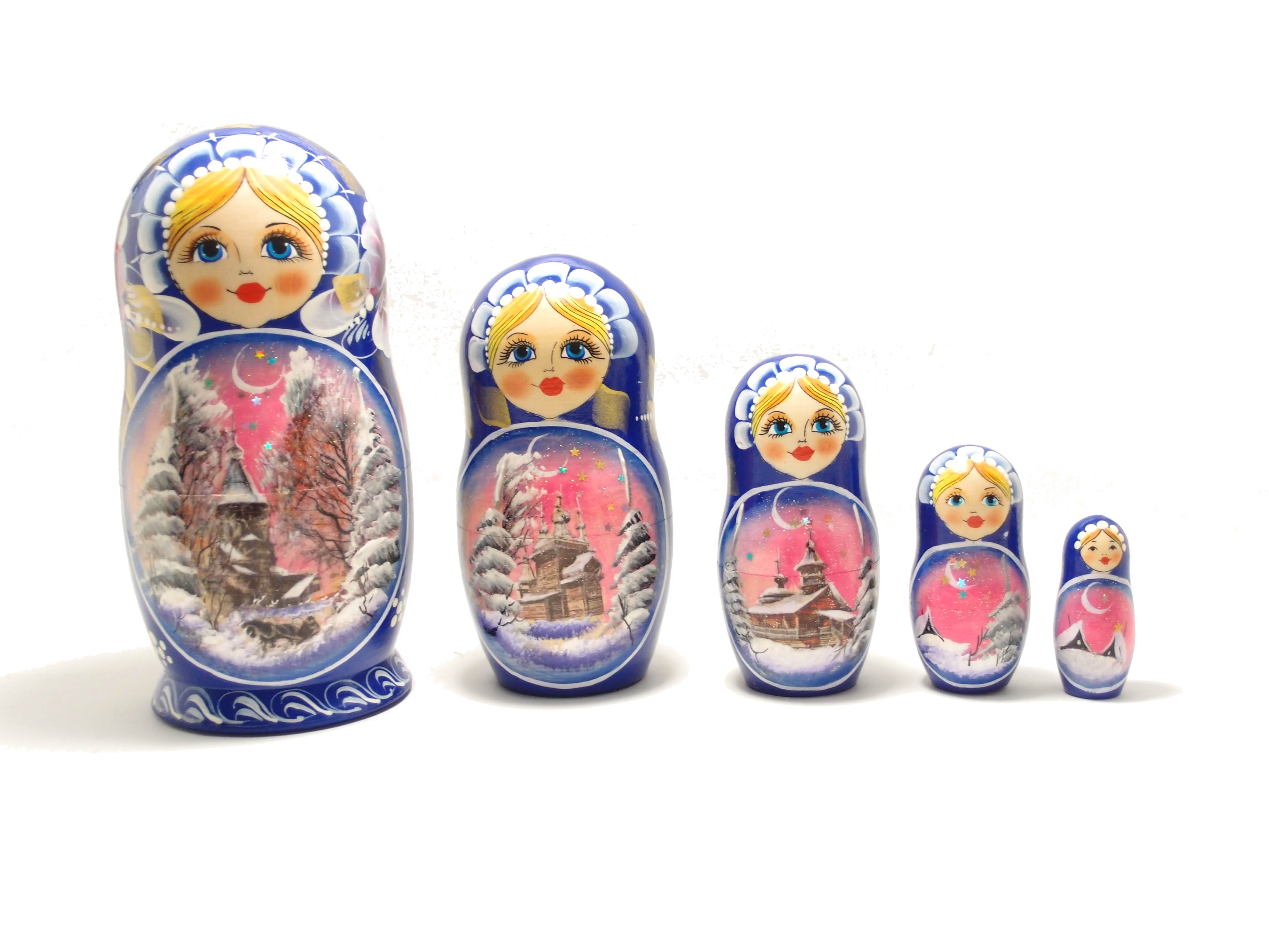 【楽天市場】【送料無料】マトリョーシカ 5個組 18cm 「ロシア ～森の冬景色 ～」[ロシア製]：Akhtuba