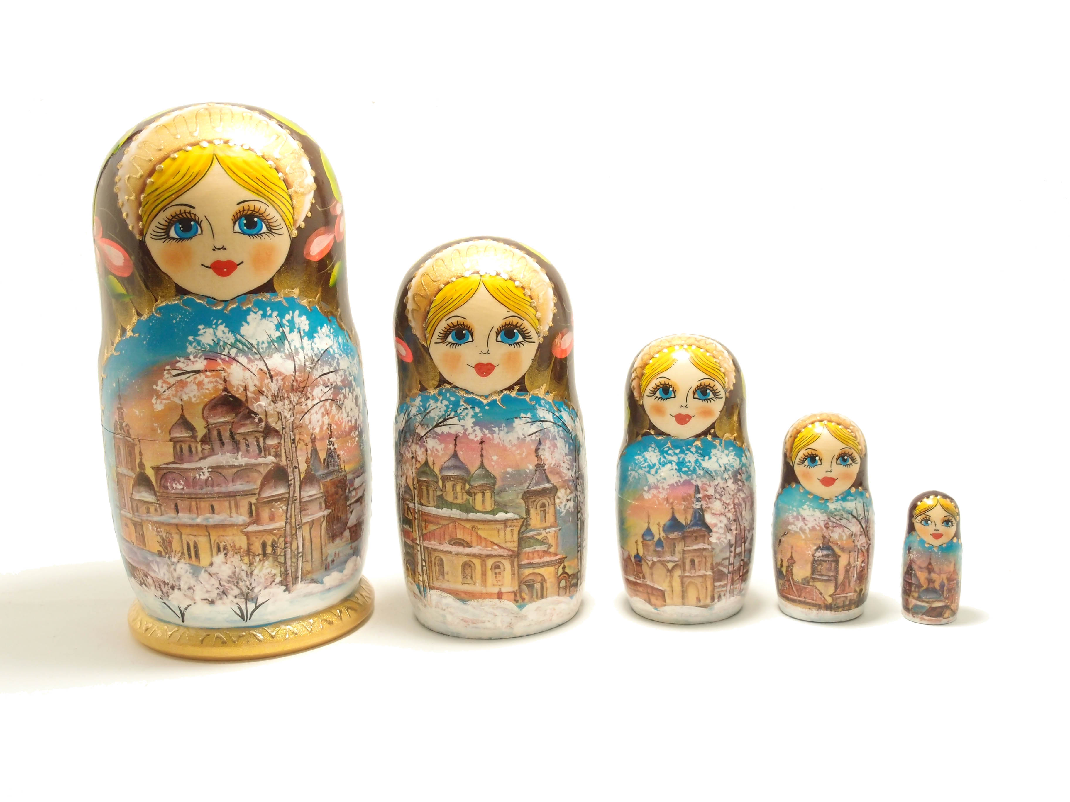 【楽天市場】【送料無料】マトリョーシカ 5個組 18cm 「ロシア ～ 冬の街角 ～」[ロシア製]：Akhtuba