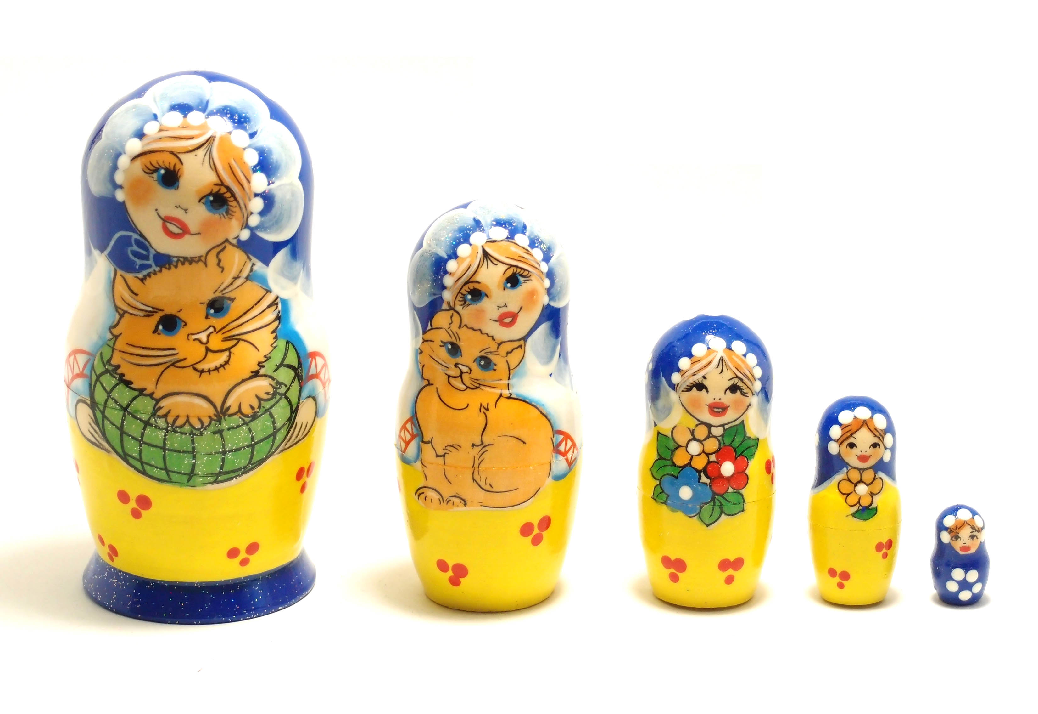 【楽天市場】マトリョーシカ 5個組 11cm 青頭巾（子猫） [ロシア製]：Akhtuba