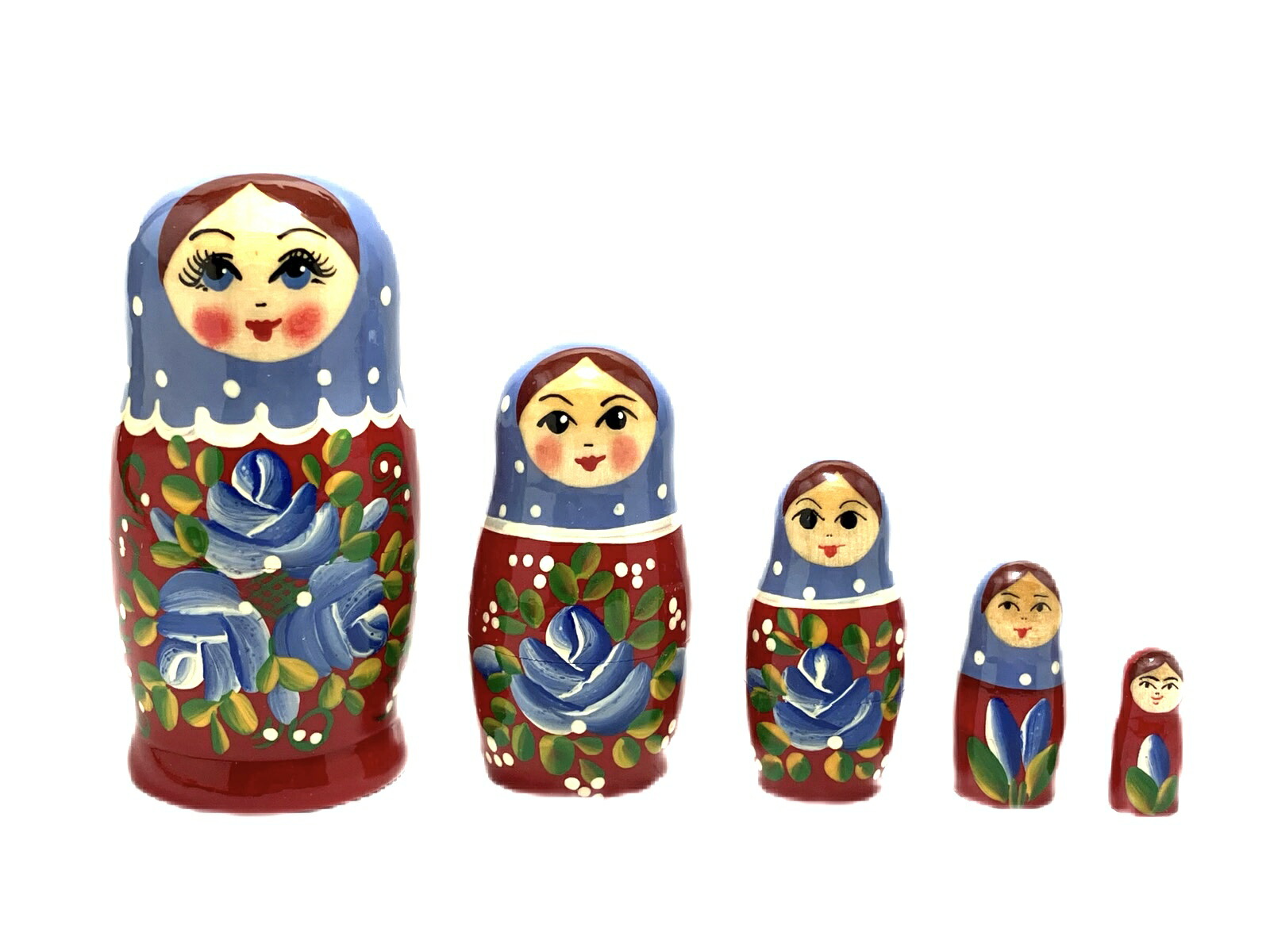 【楽天市場】セミョーノフ産 マトリョーシカ5個組ブルー/レッド [ロシア製] ：Akhtuba