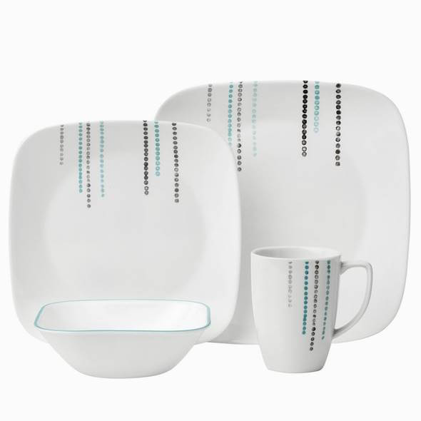 【楽天市場】コレール スクエアー ディナーウェアー 食器16点セット レインドロップ ホワイト Corelle 16 Piece ...