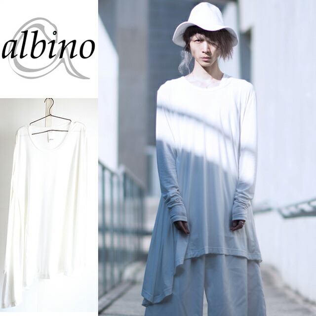 【楽天市場】【albino】アシンメトリードレープワンピースカットソー メンズ ロング丈 長袖 モード系 ワンピース チュニック ホワイト 白 ...