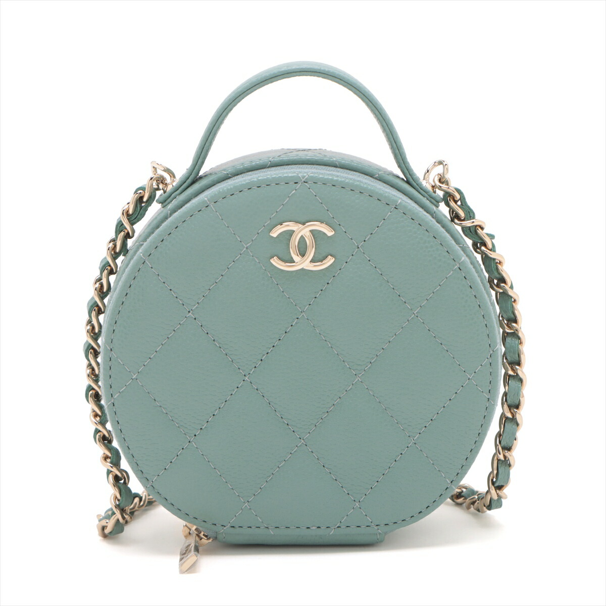 【楽天市場】【中古】シャネル マトラッセ キャビアスキン チェーンショルダーバッグ バニティ ラウンド グリーン ゴールド金具 31番台 ...