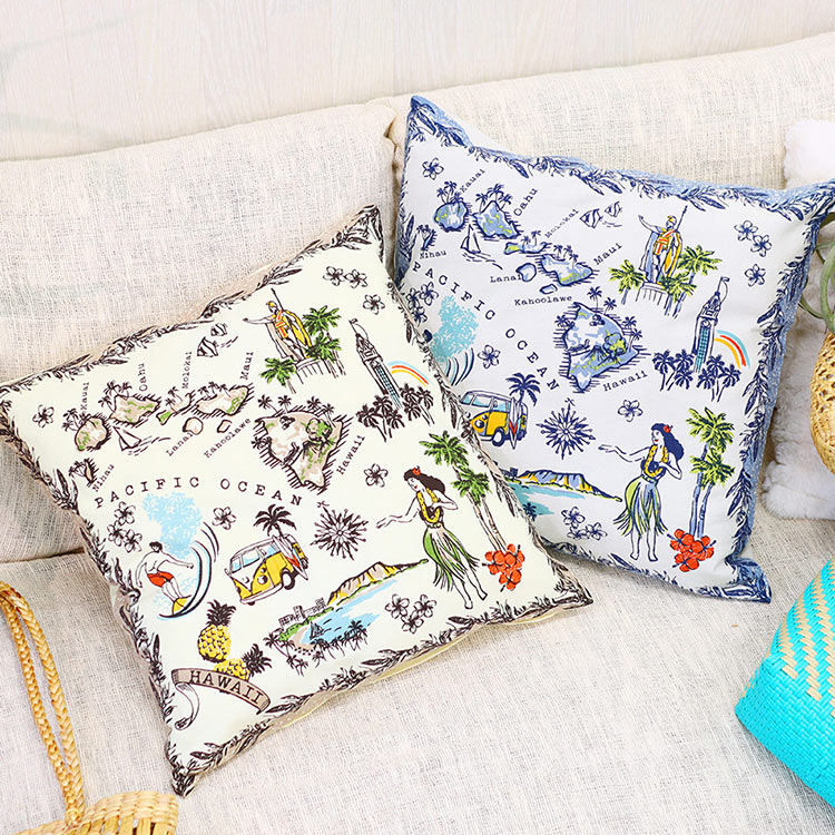 【楽天市場】ハワイアン クッションカバー 45×45cm ハワイ インテリア 雑貨 南国 リゾート ビーチ 海 おしゃれ レトロ ブラウン ブルー フラ フラダンス サーフィン ヤシの木 地図 ...