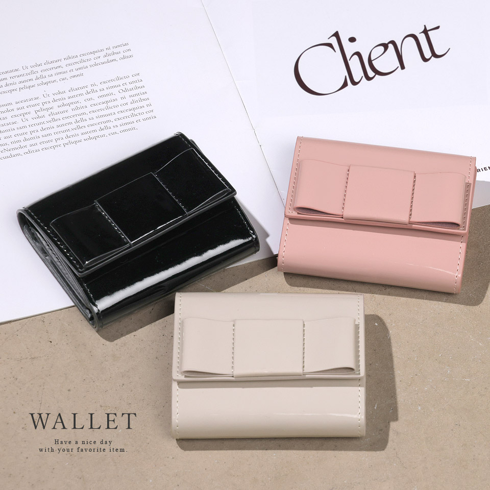 【楽天市場】リボン 三つ折り財布 三つ折り 財布 さいふ ミニ財布 ウォレット 小さい 小銭入れ カード お札入れ ボックスコイン型 エナメル ...