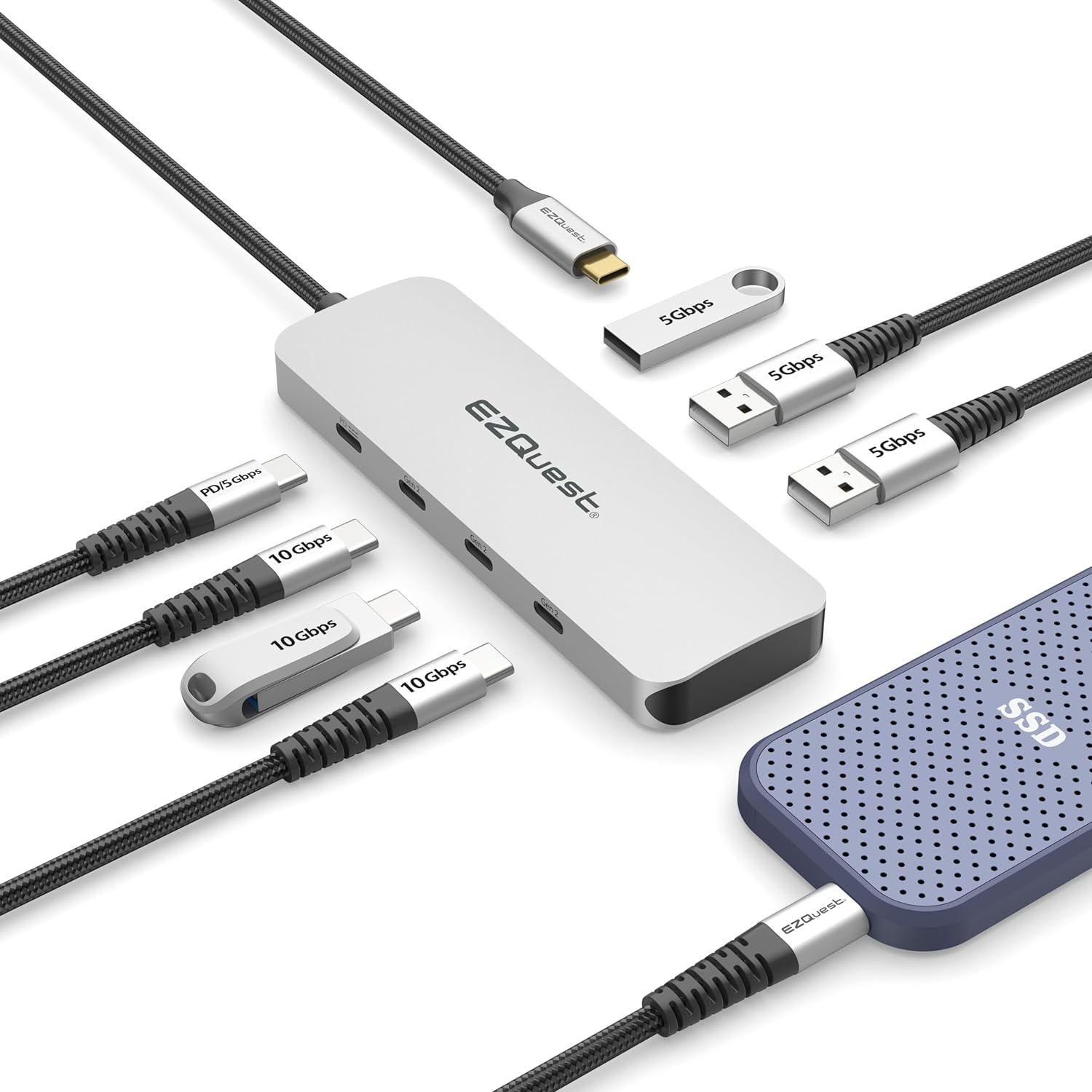 【楽天市場】EZQuest X40027 USB C ハブ ドッキング ステーション 7 in 1 3 Gen 2 10Gbs USB C ポート 3 USB A 3.0 ポート 5Gbs ...