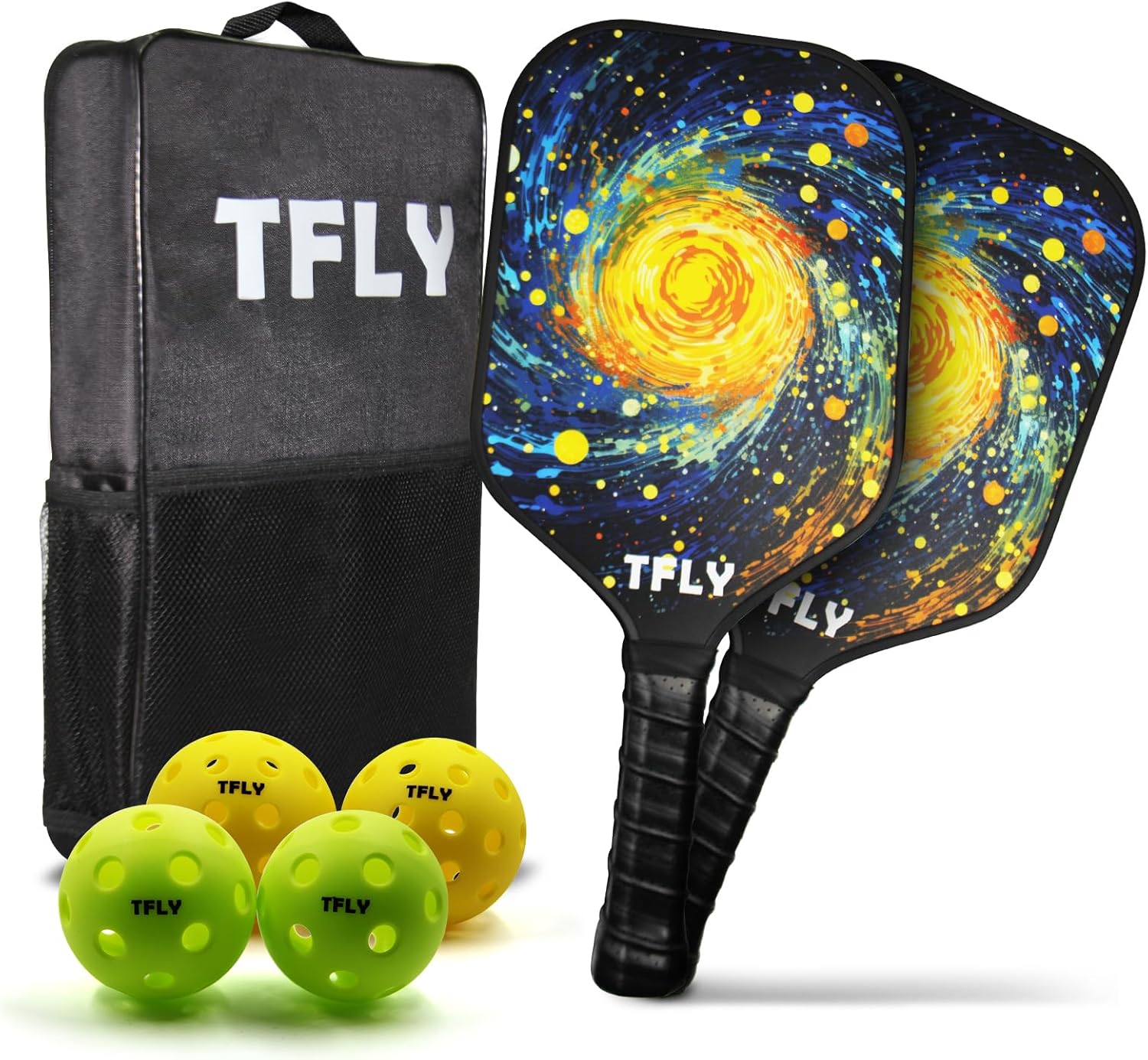 【楽天市場】TFLY ピックルボール パドル 2個セット ボール 4個付き プレミアム ファイバーグラス表面&エッジ ガード 滑り止め人間工学 ...