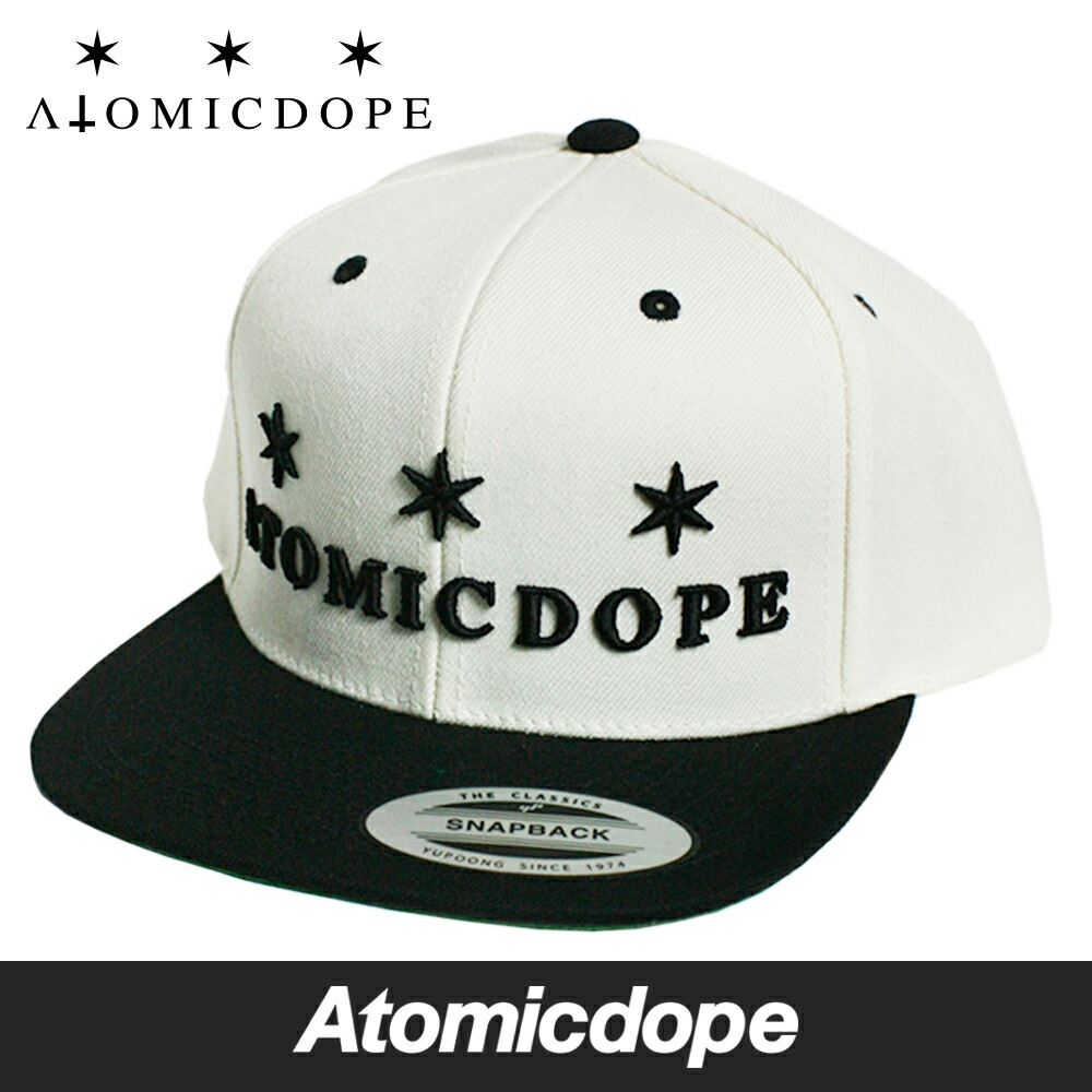 【楽天市場】【送料無料】【Atomicdope】Hexagram Snapback cap Natural Black スナップバックキャップ 帽子 白 黒 アトミックドープ フリーサイズ ...