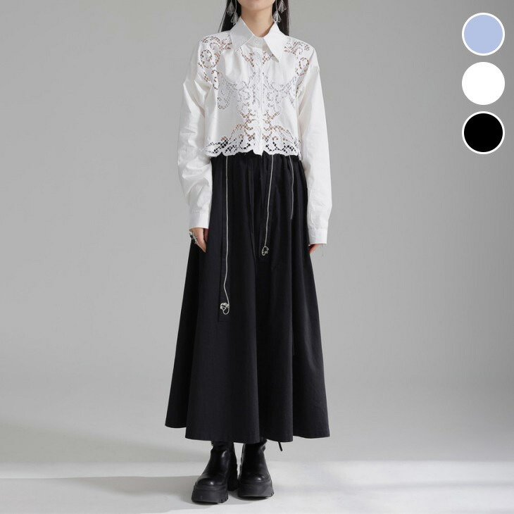 【楽天市場】【半額クーポン対象】クロップド丈 レース シャツ ブラウス 長袖 トップス きれいめ オフィス 無地 ストライプ おすすめ ...