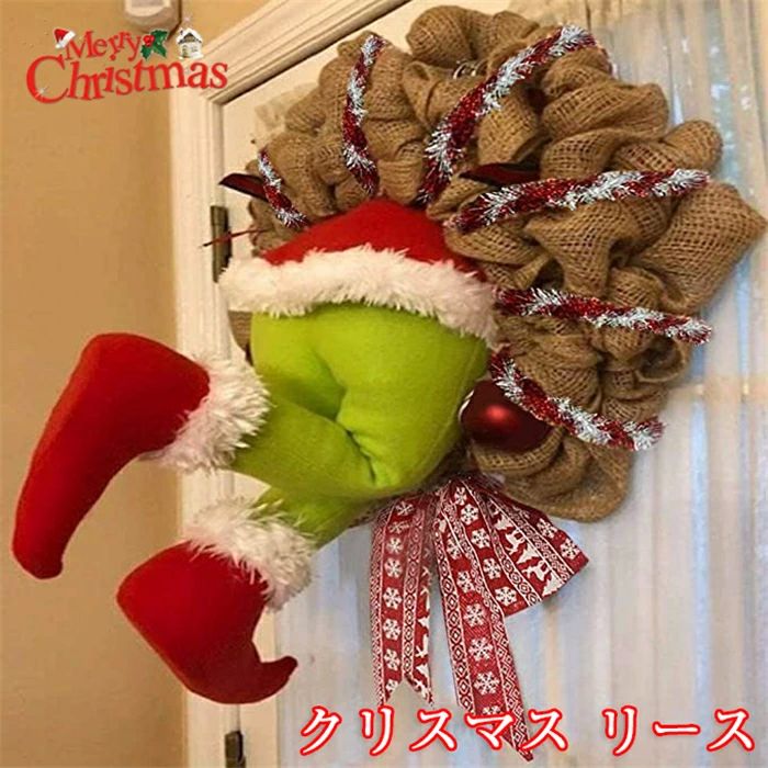 【楽天市場】クリスマスリース クリスマス サンタクロースに変装 クリスマス クリスマスリースを盗む 玄関 リース 面白い クリ オーナメント ...