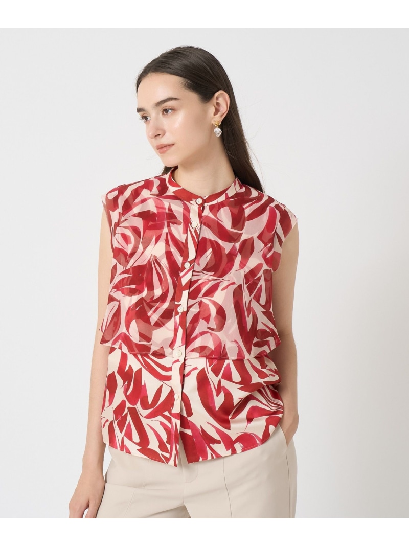 【楽天市場】【セットアップ対応商品】アートリーフノースリコンビ ブラウス ANAYI アナイ トップス シャツ・ブラウス ブラック レッド【送料無料】[Rakuten Fashion]：ANAYI