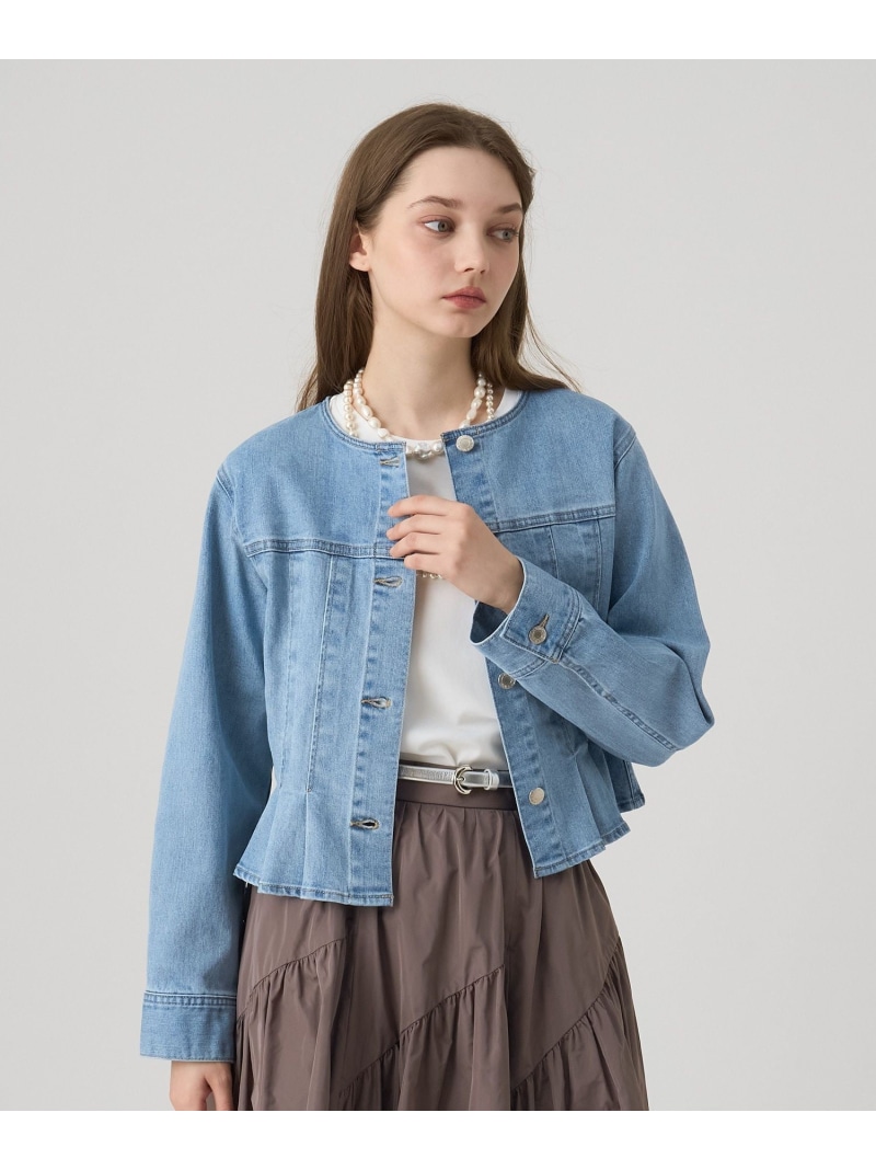 【楽天市場】ストレッチデニムノーカラー ジャケット ANAYI アナイ ジャケット・アウター ノーカラージャケット ホワイト ブルー【送料無料】[Rakuten Fashion]：ANAYI