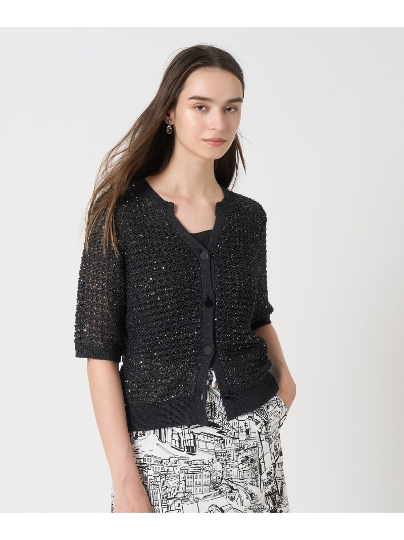 【楽天市場】シークインペーパーヤーン カーディガン ANAYI アナイ トップス カーディガン ホワイト ブラック【送料無料】[Rakuten Fashion]：ANAYI