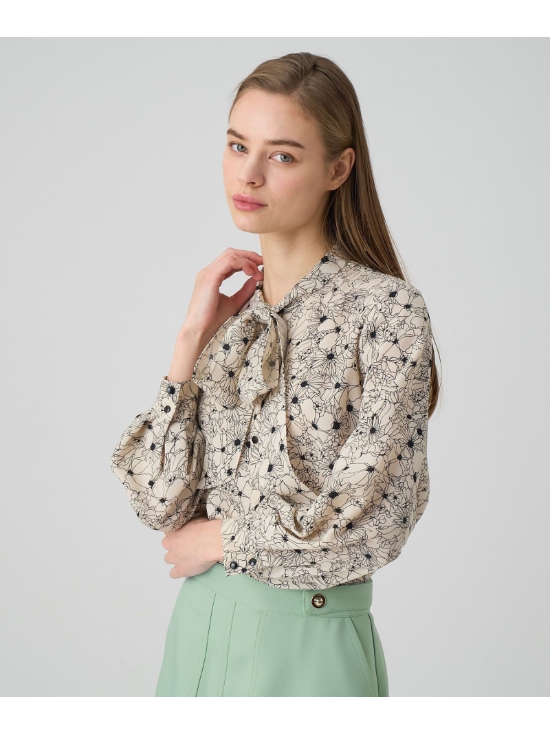 【楽天市場】ドローイングフラワープリントタイブラウス ANAYI アナイ トップス シャツ・ブラウス ネイビー ベージュ【送料無料】[Rakuten Fashion]：ANAYI