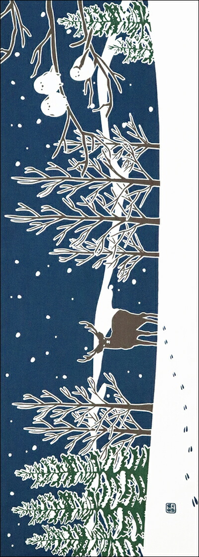【楽天市場】手ぬぐい「雪降る季節 夜」エゾシカ／シマエナガ／森／冬／てぬぐい：手ぬぐい 染の安坊