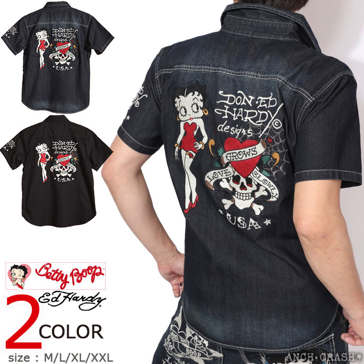 【楽天市場】マラソン期間中!使えるクーポン発行中★BETTY BOOP×Ed Hardy 半袖シャツ BED-2505 ベティブープ エド ...
