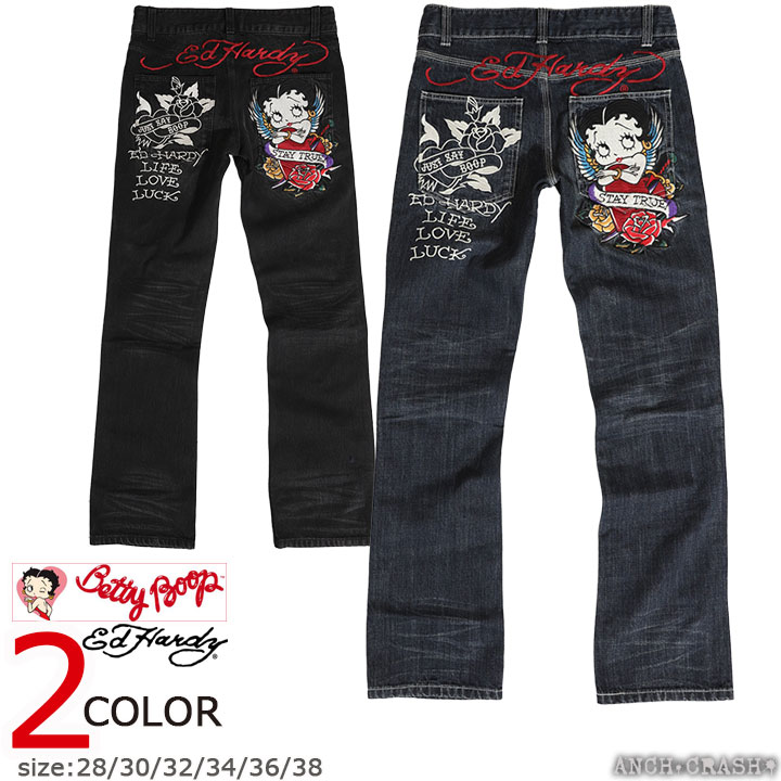 【楽天市場】BETTY BOOP×Ed Hardy デニムパンツ BED-2506 ベティブープ エドハーディー 刺繍：ANCH CRASH ...