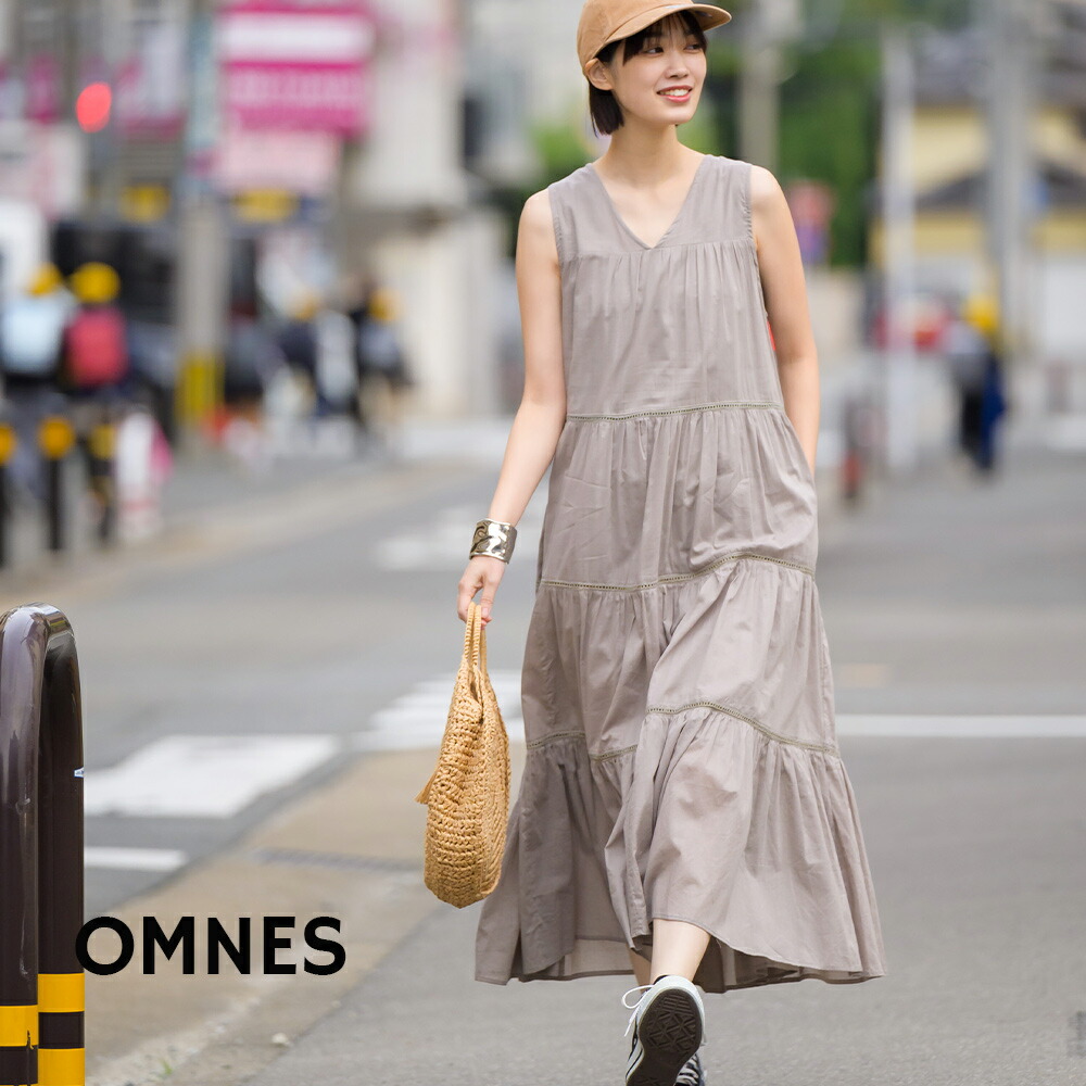 【楽天市場】【hbB】【OMNES】コットンボイル ノースリーブティアードワンピース レディース ロング丈 ロングワンピース インド綿 カジュアル 無地 フリーサイズ ギャザーワンピース ...